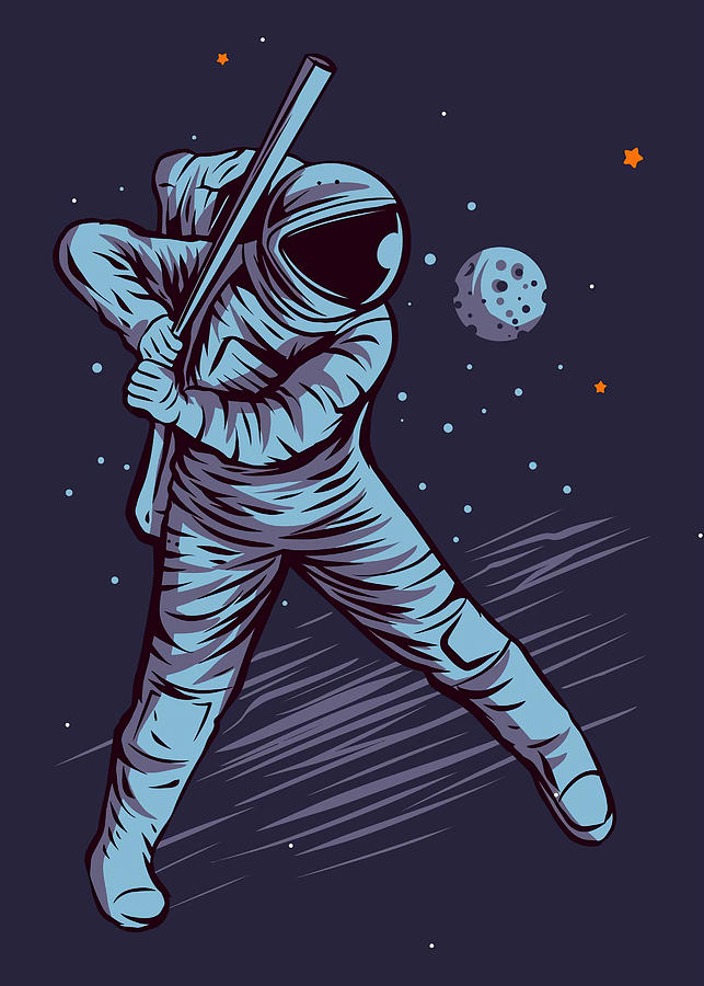 Astronaut Playing Baseball Poster Madooza Tapestry - Textile by Stewart ...