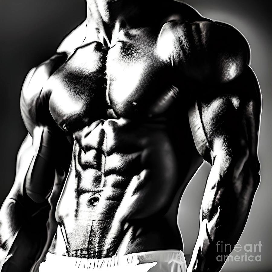 Athletic Male Fitness Model Posing Ripped Abdominal Muscles