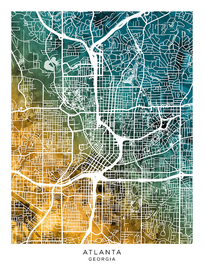 Atlanta Georgia City Map #20 Digital Art by Michael Tompsett - Fine Art ...