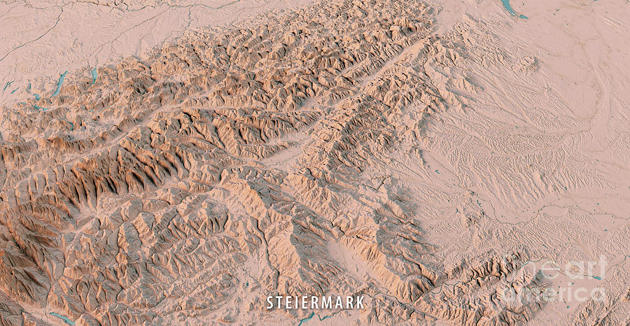Austria Steiermark Topographic Map 3D View Neutral by Frank Ramspott