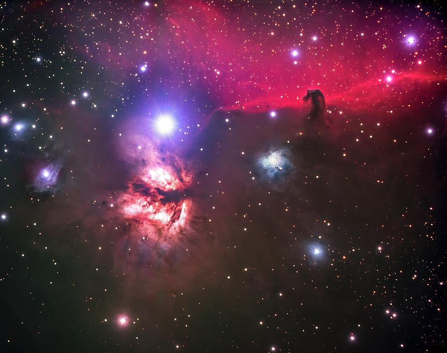 B33 Horsehead Nebula and IC 434 and NGC 2024 The Flame Nebula Photograph by Chris Kjeldsen ...