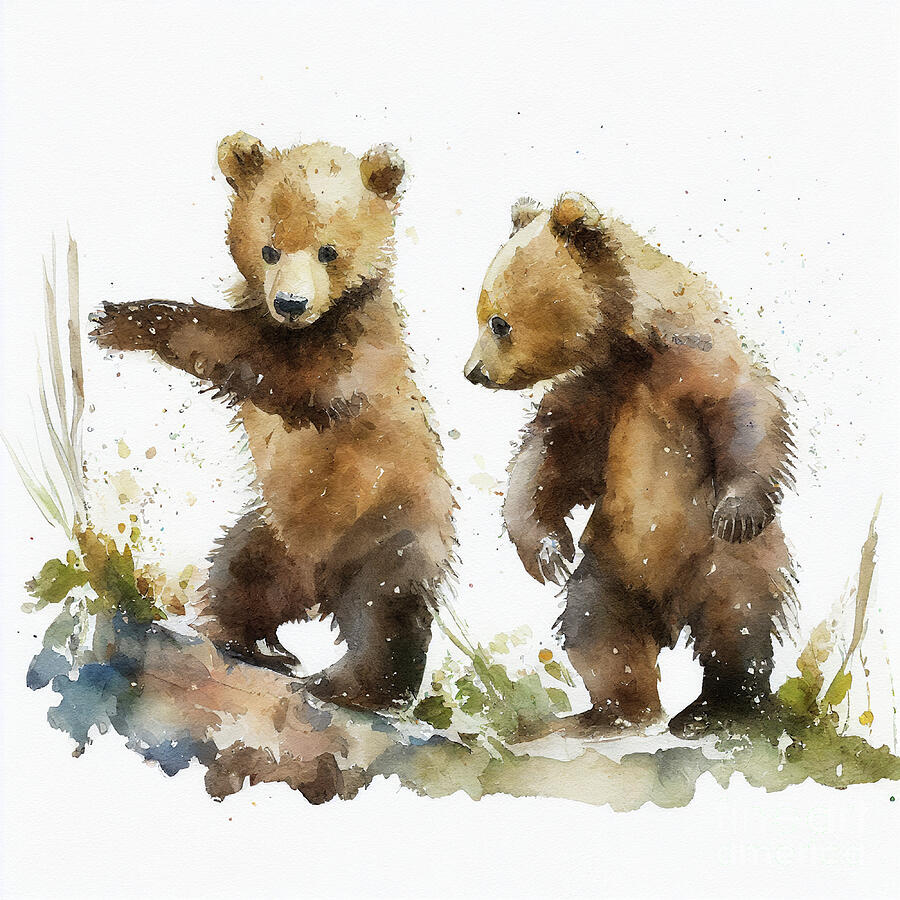 Baby Bear Cubs Watercolor Digital Art by Digital Hue - Pixels