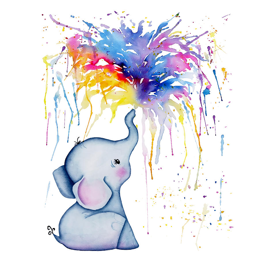 Baby Elephant Rainbow Watercolor Painting travel Painting by Thompson ...