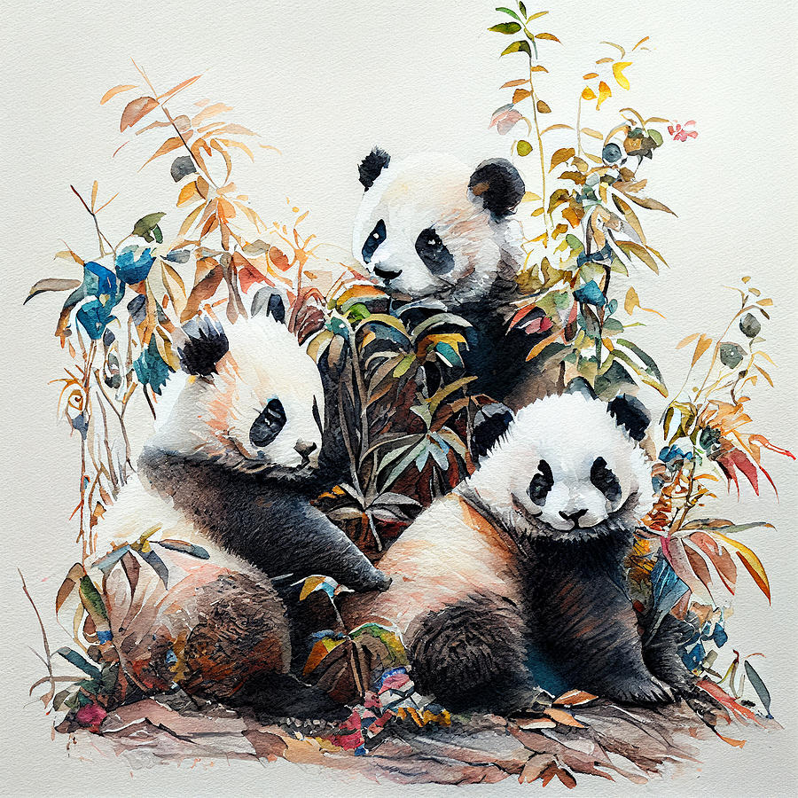 Baby pandas Watercolor Paintingdynamic colors o f f bf aeaebf by Asar ...