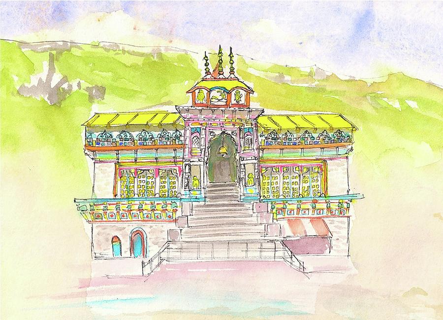 Badrinath temple Painting by Naveen Kanwasi - Pixels