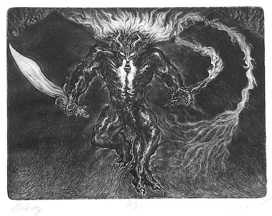 Balrog Tolkien Etchings Tolkien Wall Art Canonic Accurate Drawing Richard Claraval