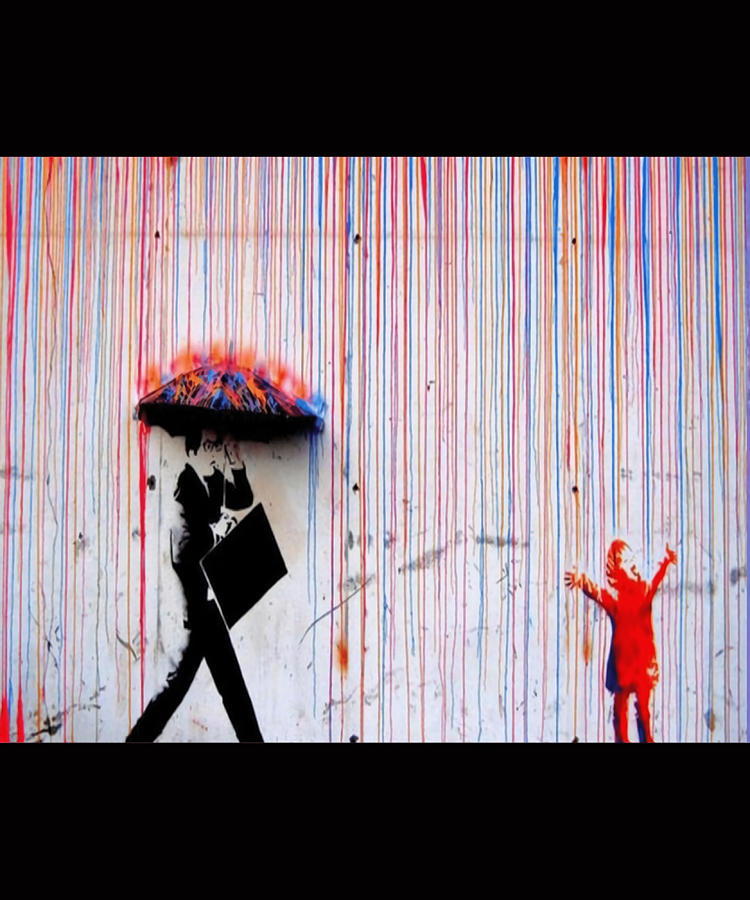 Banksy Rainbow Rain Classic Poster gift Painting by Olivia Palmer | Fine Art America