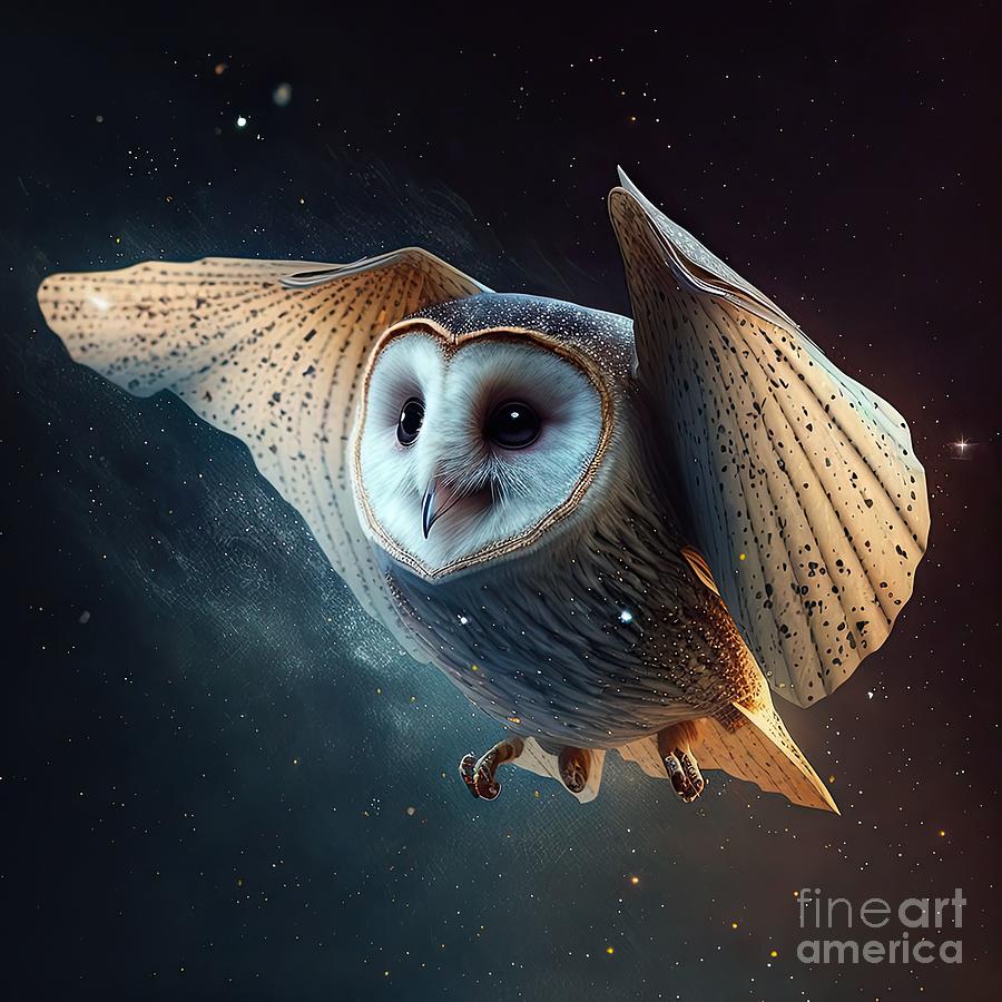 Barn owl in space Digital Art by Heather King - Fine Art America