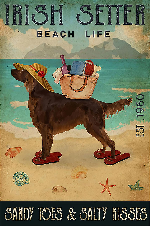 Beach Life Sandy Toes Irish Setter dog Poster Painting by Dan Joel ...