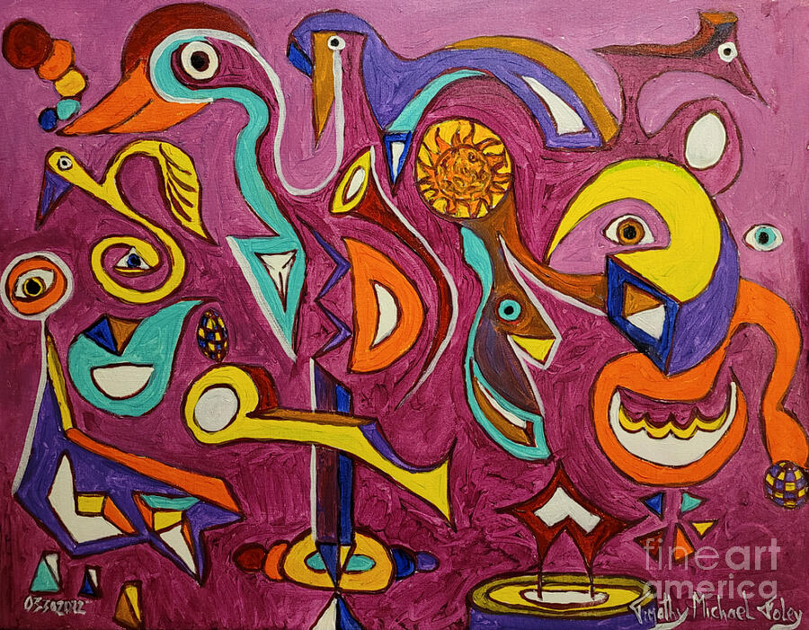 Abstract Bird's and Faces Acrylic Painting by Timothy Foley - Pixels