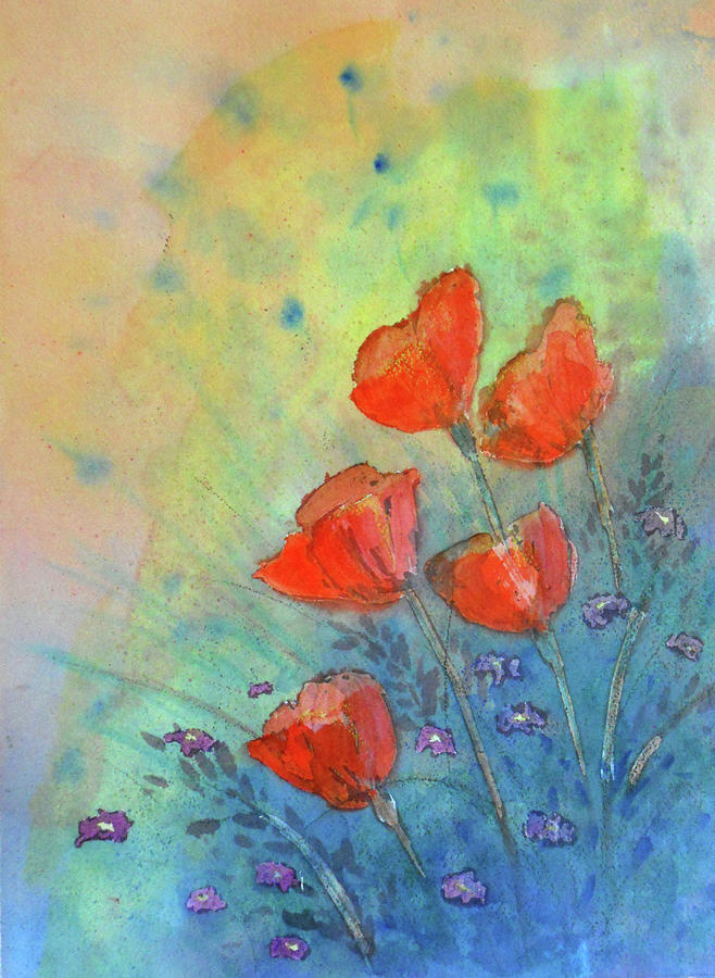 Poppies in the Rain Painting by Lynn Alison Trombetta - Pixels