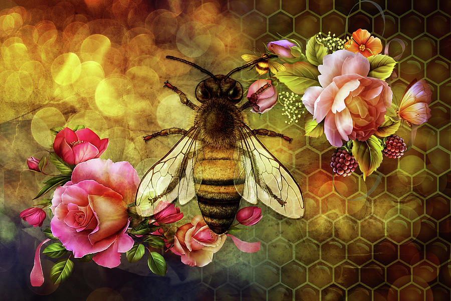 Bee and honeycomb Digital Art by Lilia D - Pixels