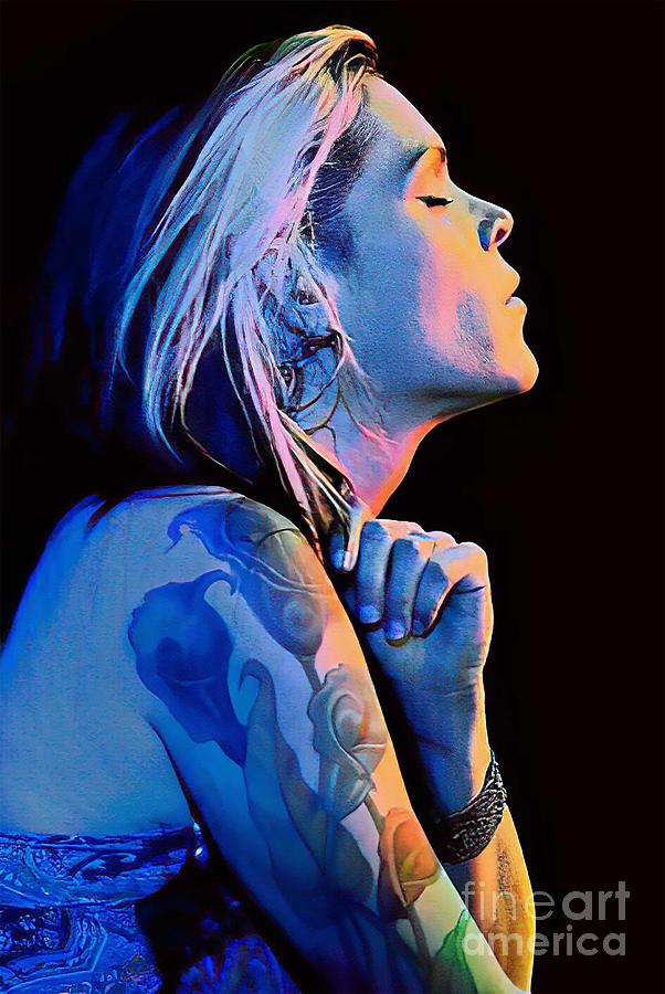 Beth Hart black and blue portrait Digital Art by Kety Ka - Fine Art America