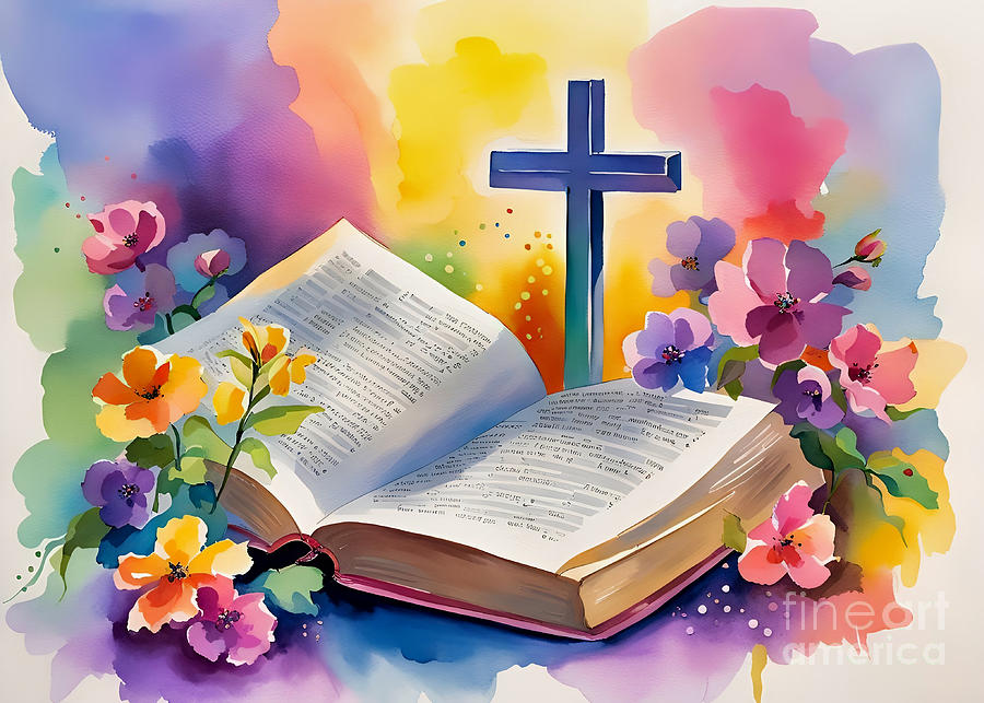 Bible Flowers and Cross III Painting by Munir Alawi - Pixels