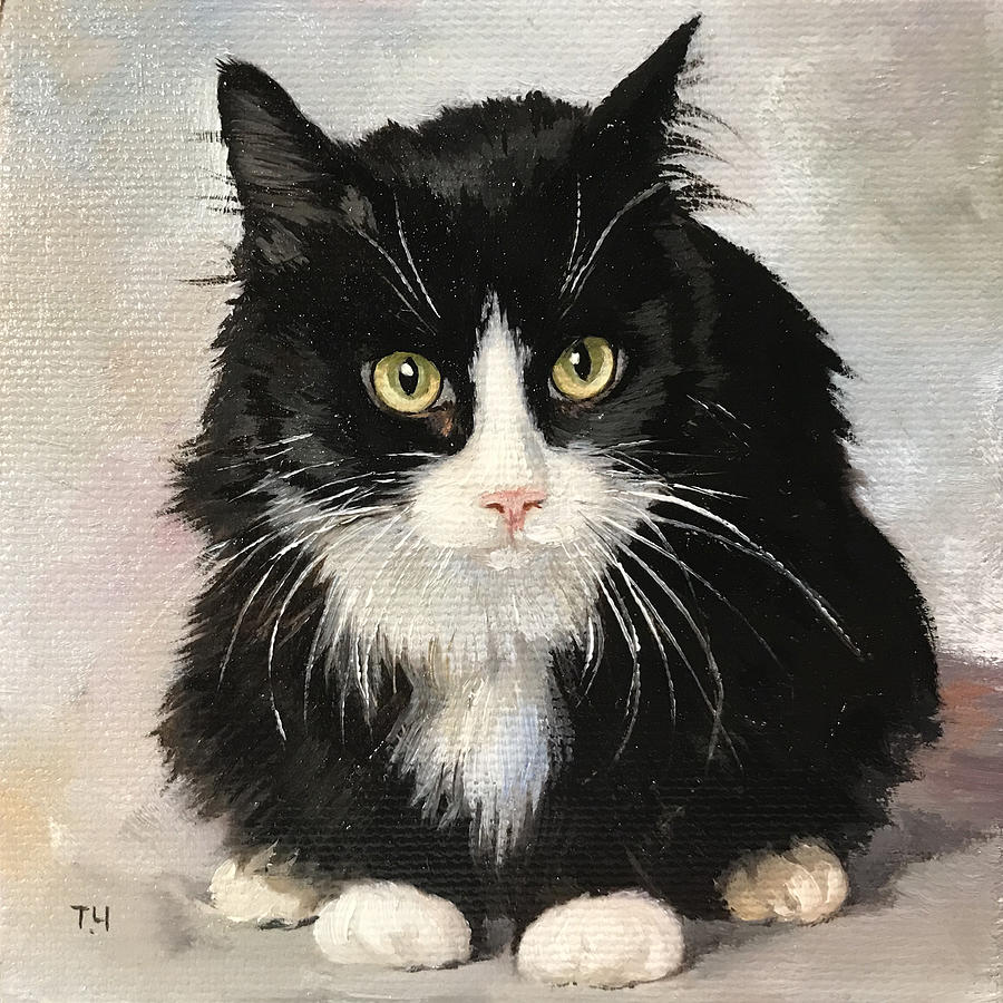 Black and white cat Painting by Tatjana Cechun - Pixels