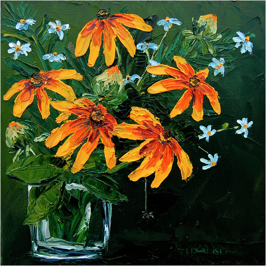 Black Eyed Susans with Spider Painting by Alison Vernon - Fine Art America