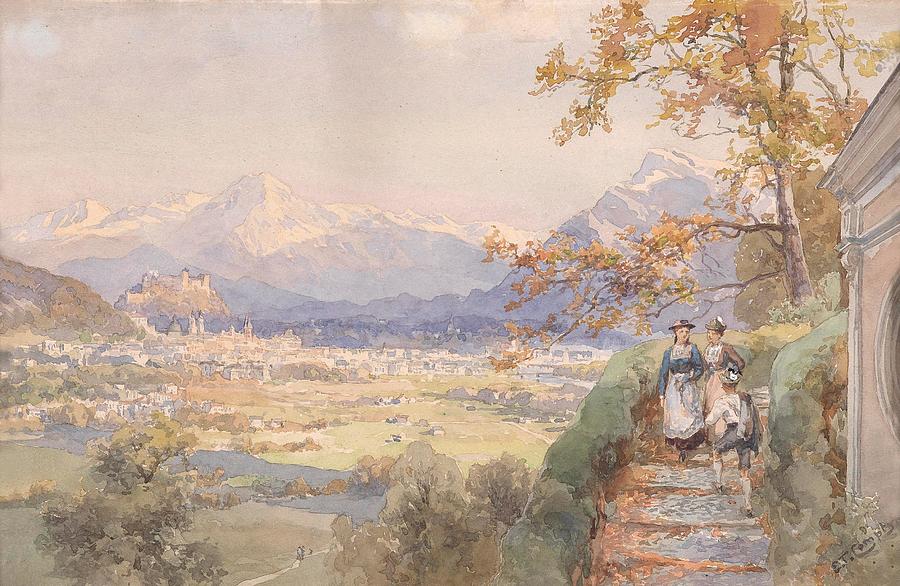 Blick uber die Stadt Salzburg Drawing by Edward Theodore Compton German ... Blick uber die Stadt Salzburg Drawing by Edward Theodore Compton German ...