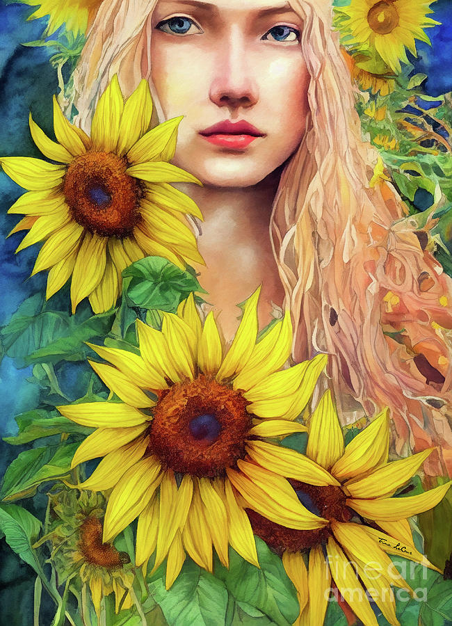 Sunflower Goddess With Blonde Hair Digital Art by Tina LeCour - Fine Art America
