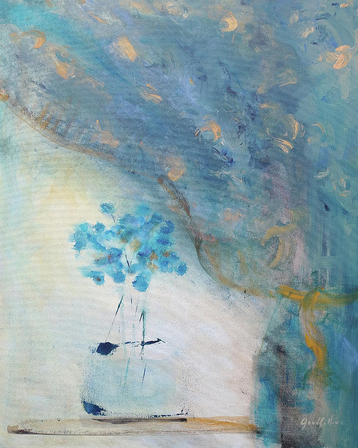 Blue Flowers in Window Painting by Ann Goodfellow - Fine Art America