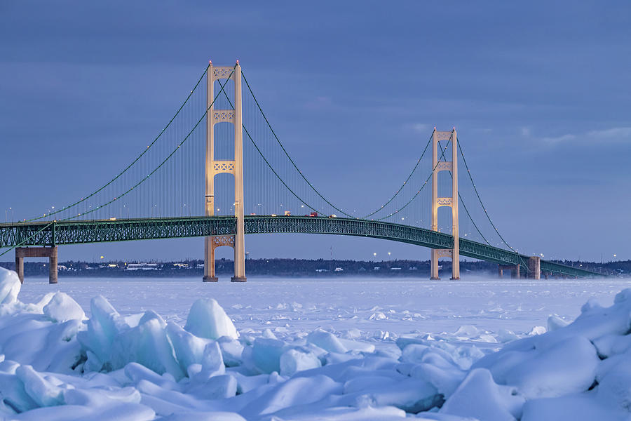 Blue Ice at Mackinac Bridge Photograph by Craig Sterken - Pixels