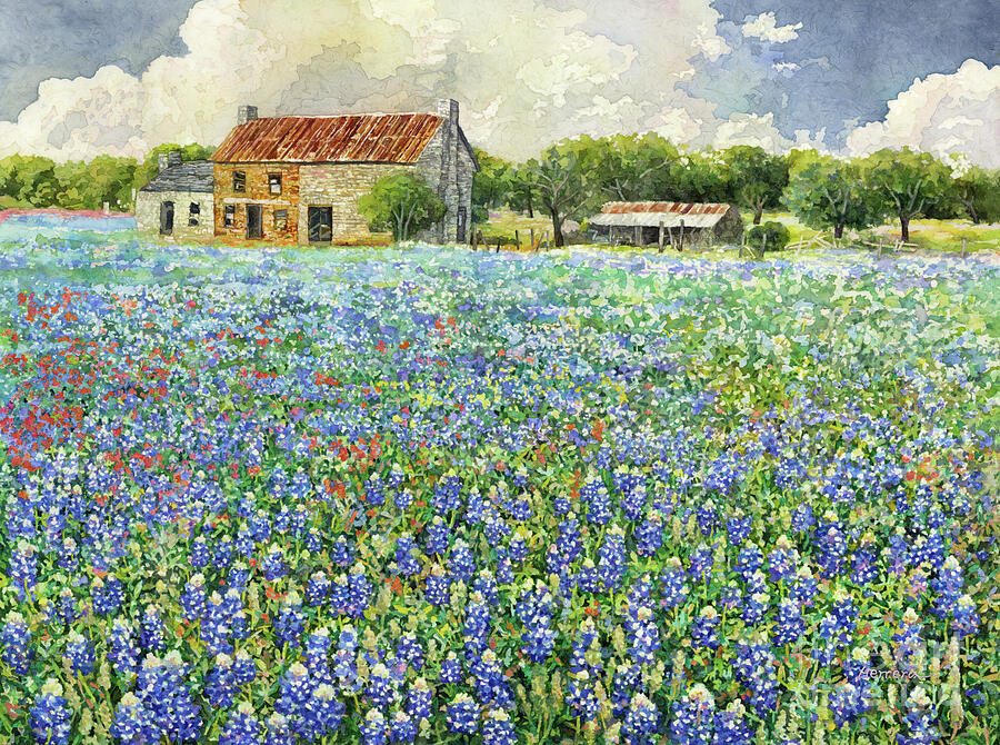 Bluebonnet Farmhouse Painting by Hailey E Herrera - Fine Art America