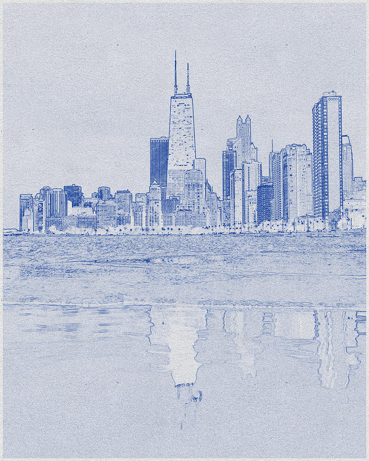Blueprint drawing of Chicago Skyline, Illinois, USA - 4 Digital Art by ...