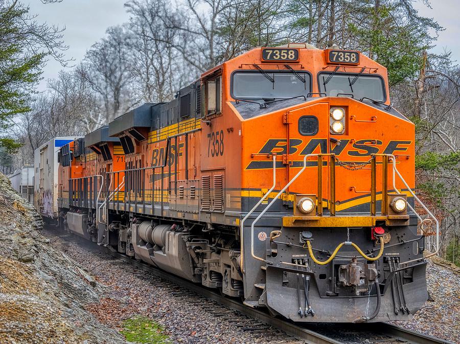 BNSF GEVOS on NS tracks New Albany, IN Photograph by Saga Imagery Kevin and Susanne Dickman ...