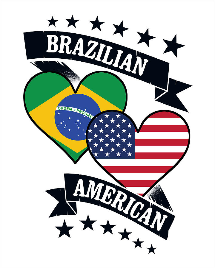 Brazilian American Heart Flags Brazil America Digital Art by Kevin Garbes - Fine Art America