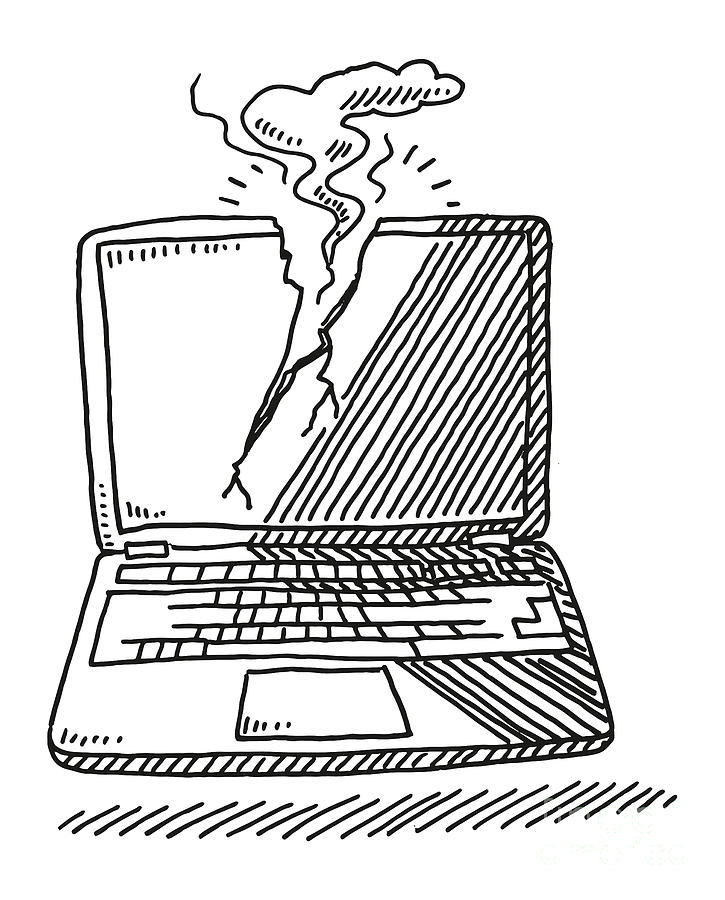 Broken Computer Laptop Drawing Drawing by Frank Ramspott - Pixels
