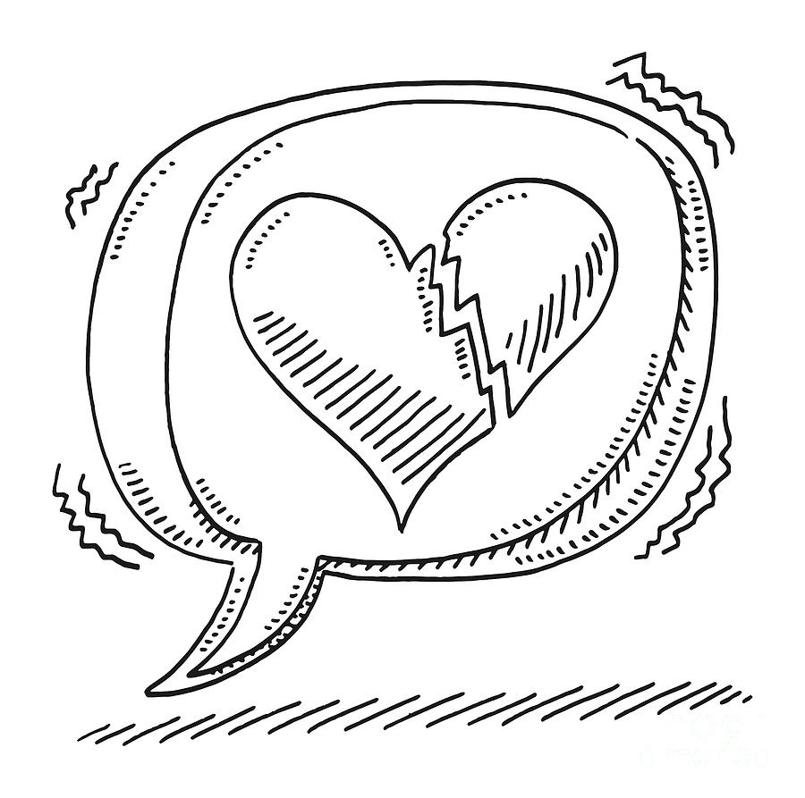 Broken Heart Speech Bubble Symbol Drawing Drawing by Frank Ramspott - Fine Art America