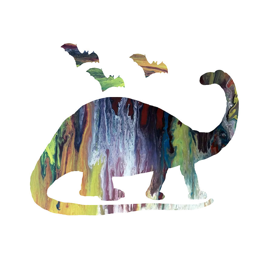 Brontosaurus and bats Poster retro Painting by Finley Lewis - Fine Art ...