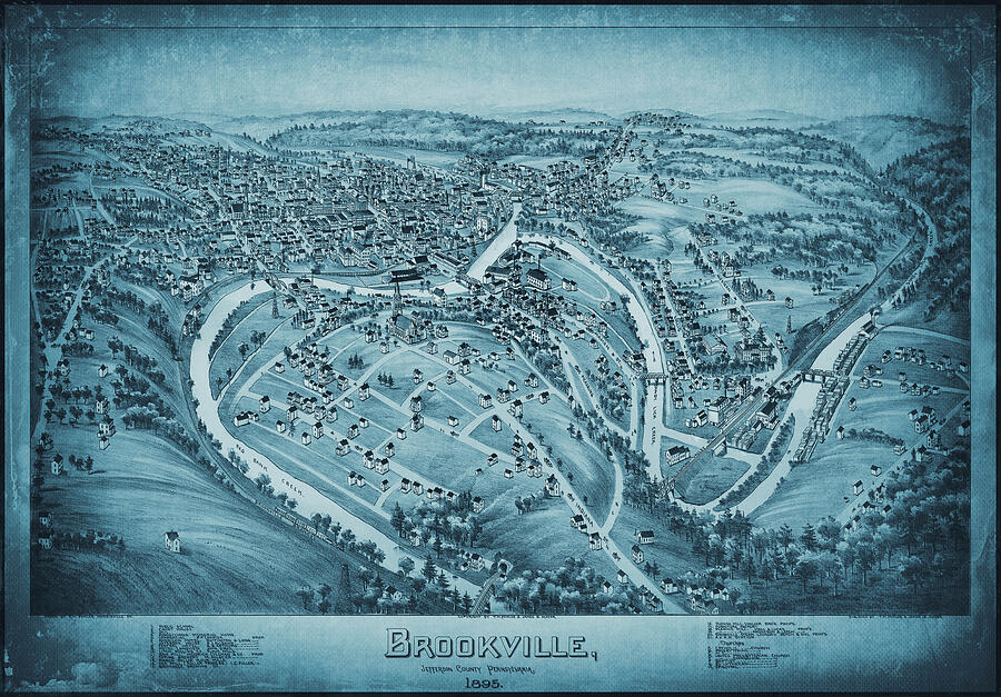 Brookville Pennsylvania Vintage Map Birds Eye View 1895 Blue Photograph by Carol Japp - Fine Art ...