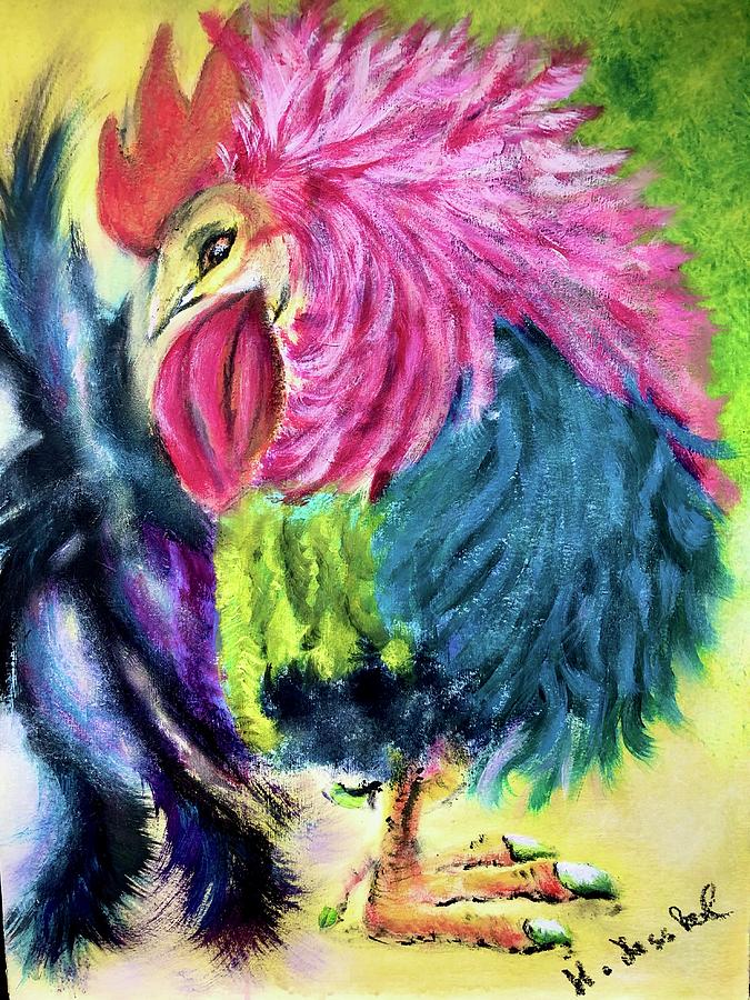 Bunter Hahn Painting by Heide Hasskerl - Fine Art America