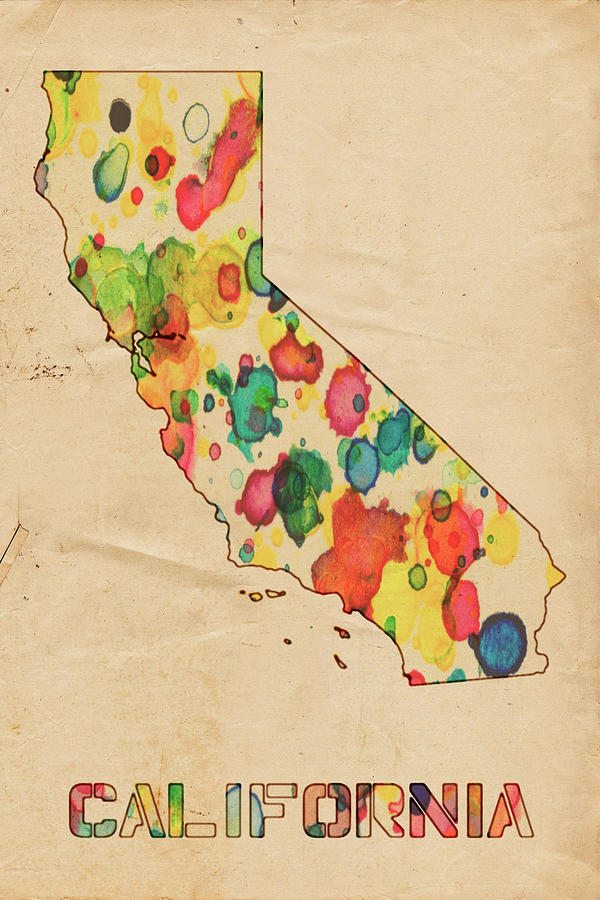 California Map Poster Watercolor Painting by Beautify My Walls - Fine ...