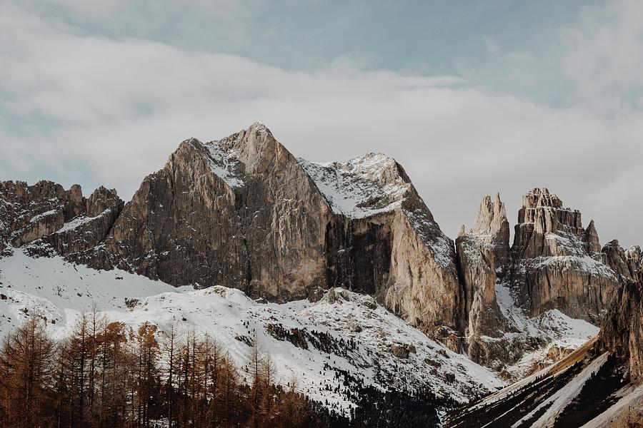 Canazei granite ridges - rocky mountains near pine trees - Canazei ...