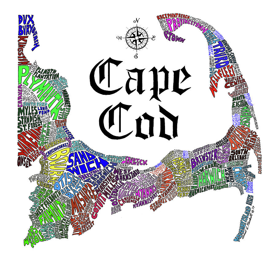 Cape Cod Map Drawing by Conor Plunkett - Fine Art America