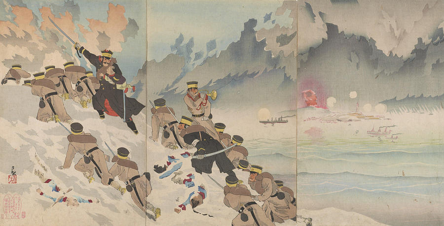 Captain Higuchi seizes an orphan while fighting Painting by Kobayashi ...