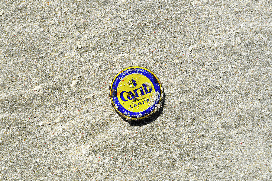 Carib Beer Bottle Cap on Caribbean Beach - Square Photograph by Luke ...