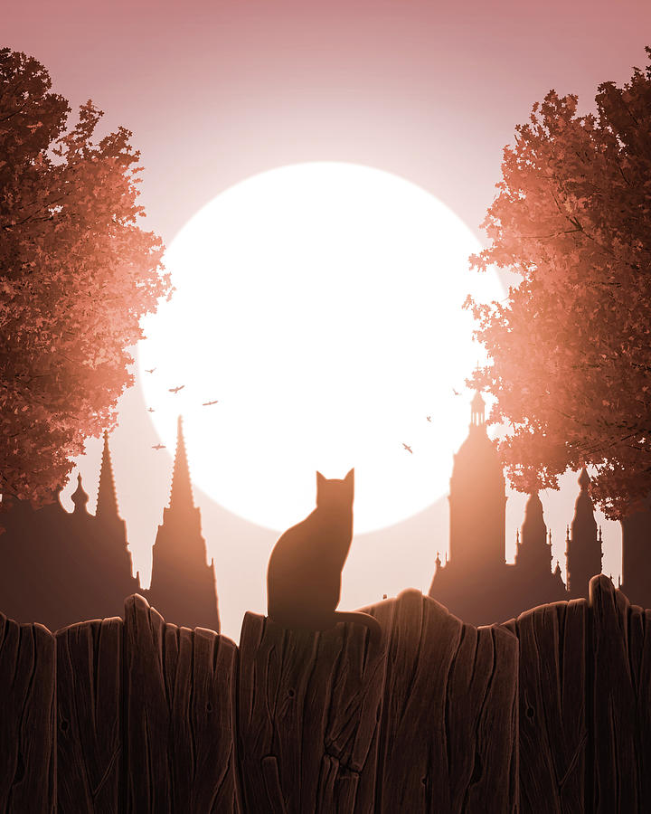 Cat's Night 1 The City Dawn Scene Digital Art by DrawingWithMouse ...