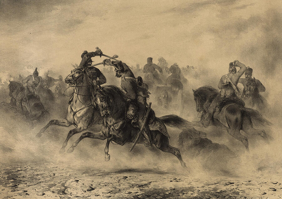 Cavalry battle in the battle of Szoreg Drawing by August Xaver Karl von ...