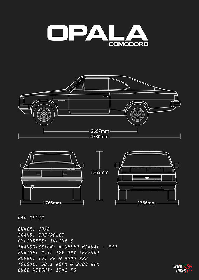 Chevrolet Opala Comodoro Coupe 1980 - Blueprint Interlakes Digital Art by Interlakes - Pixels