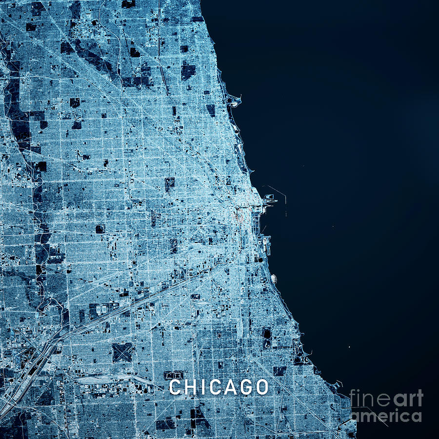 Chicago Illinois 3D Render Map Blue Top View Oct 2019 Digital Art by ...