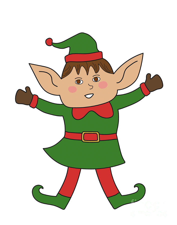 Christmas Elf Illustration Cartoon Drawing Digital Art By Nalidsa