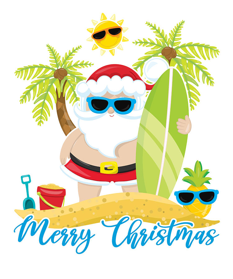 Christmas In July Santa Summer Surfing Beach Surf Hawaiian Digital Art ...
