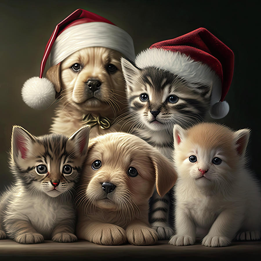 Christmas Kittens and Puppies Digital Art by Koalafish AI - Fine Art America
