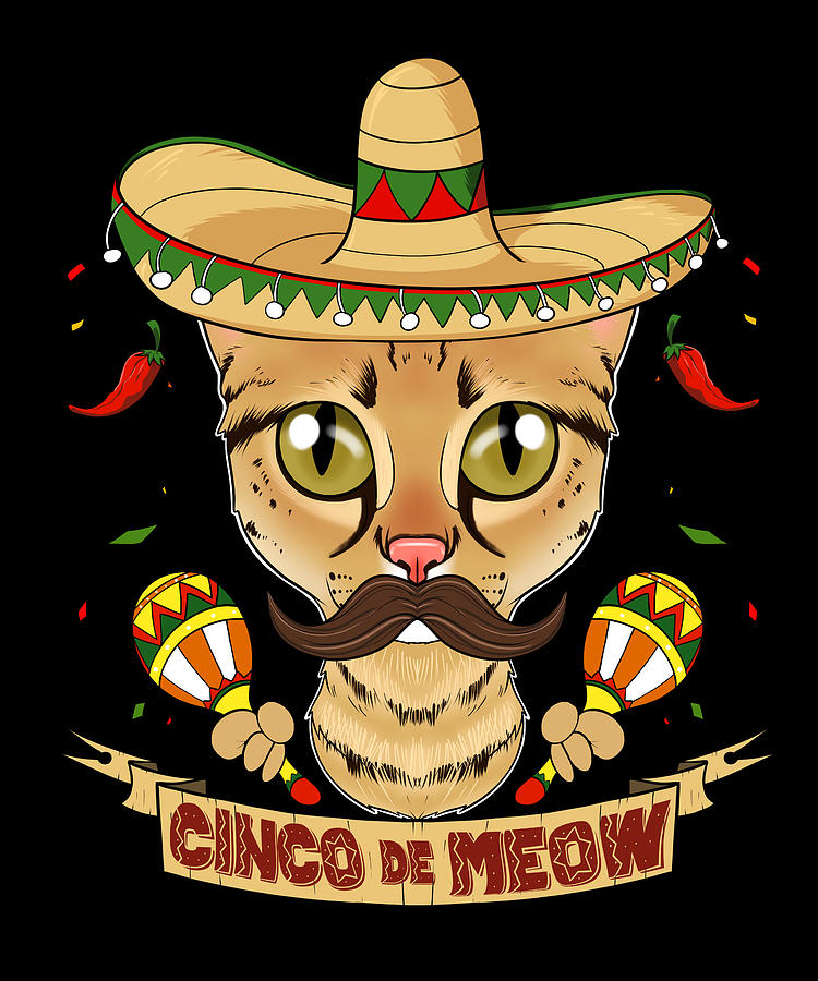 Cinco De Mayo Savannah Cat Cinco De Meow I Sombrero Cat Digital Art By
