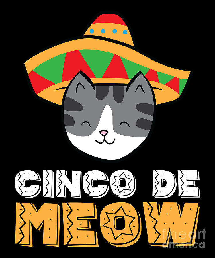 Cinco De Meow Cat With Sombrero Funny Cinco De Mayo Digital Art By Eq
