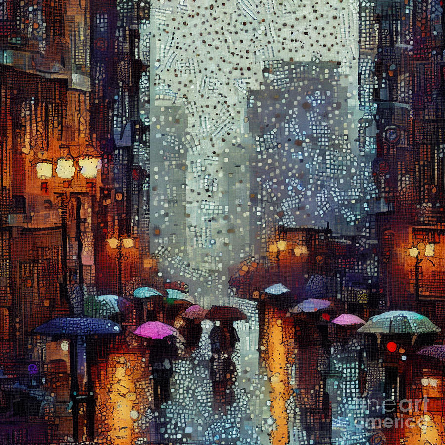 Cityscape in the Rain Painting by Orion Knight - Fine Art America