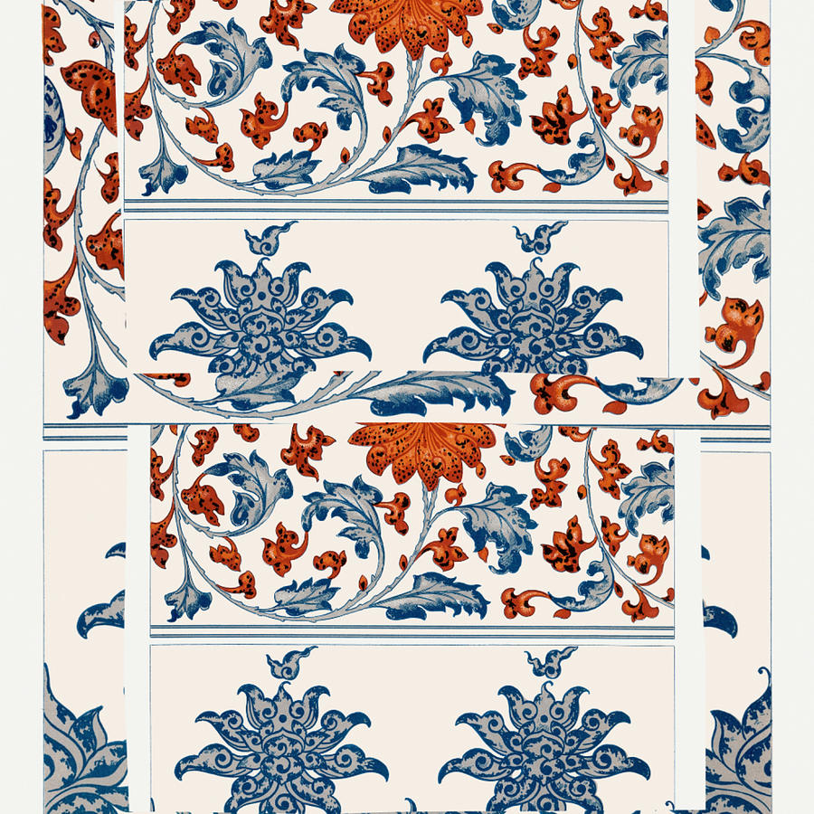 Classic Blue, Chinese Red and White Pattern Digital Art by Diane Hocker ...