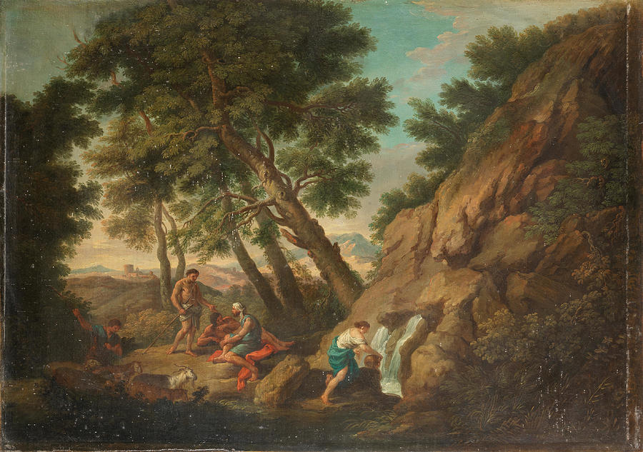 Classical figures resting in an Italianate landscape with a Painting by ...